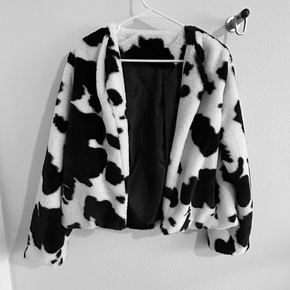 SHEIN | Jackets & Coats | Cow Print Coat Soft Fuzzy Jacket | Poshmark